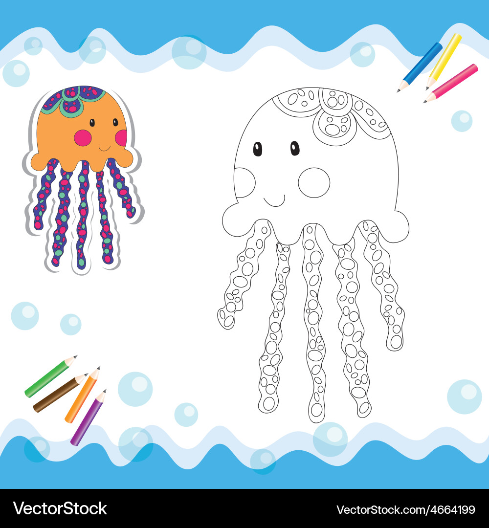Coloring book jellyfish Royalty Free Vector Image