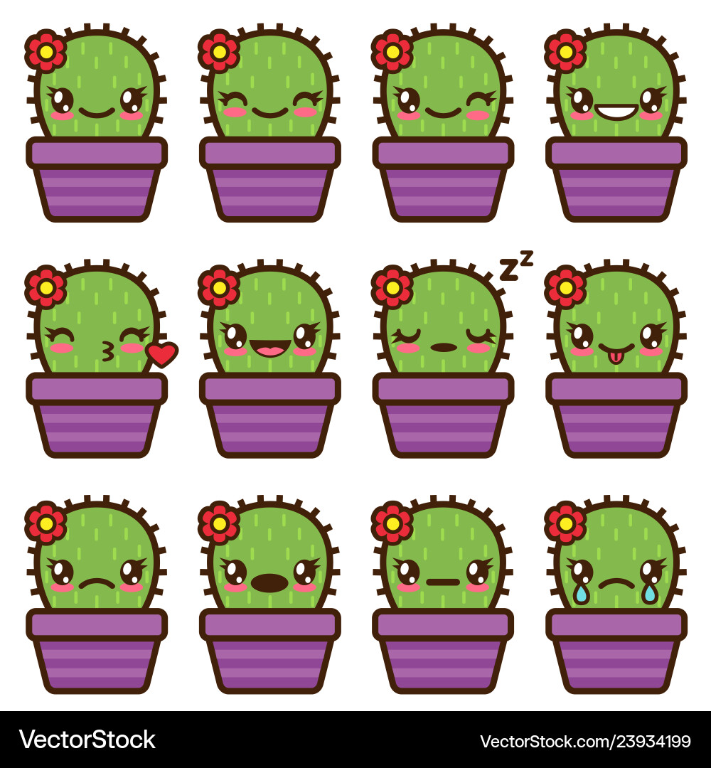 Cute cactus emoticons Royalty Free Vector Image