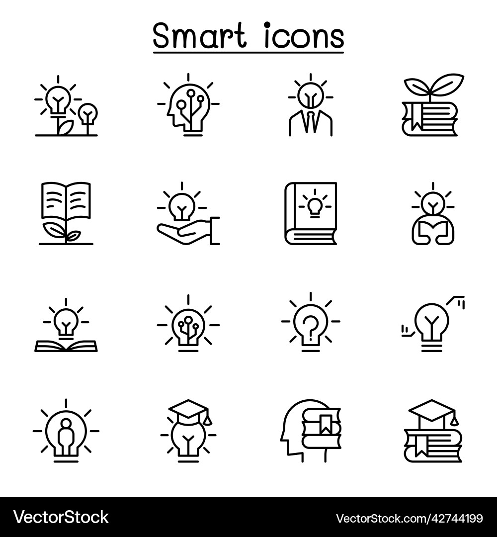 Smart knowledge wisdom icon set thin line style Vector Image