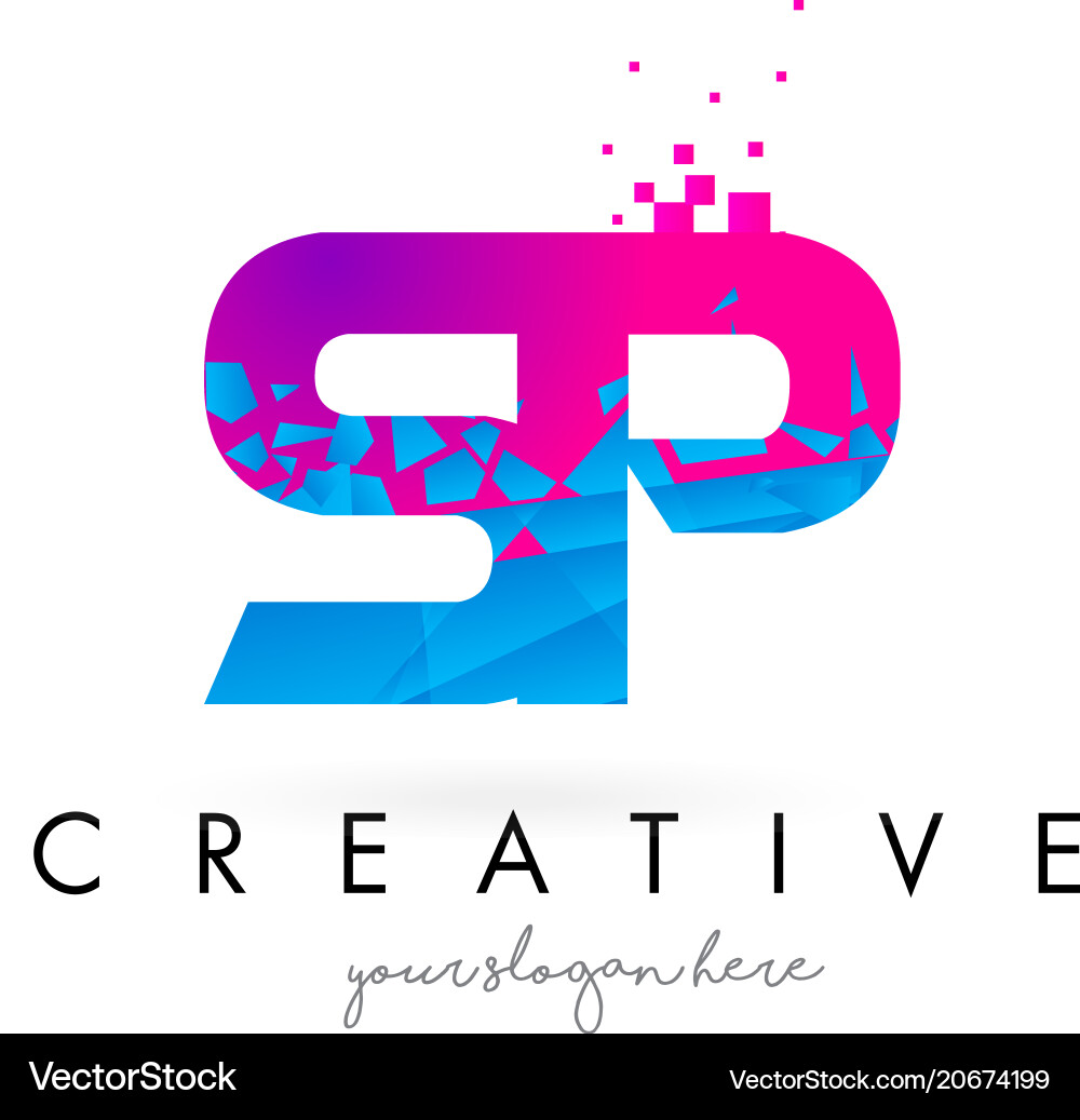 Sp s p letter logo with shattered broken blue Vector Image