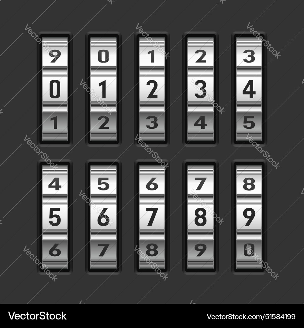 Vertical metal rotating discs with black numbers Vector Image