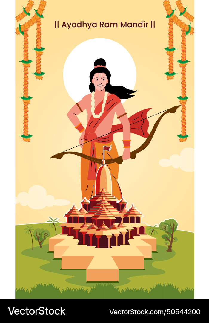Ayodhya ram mandir temple with shri plan Vector Image