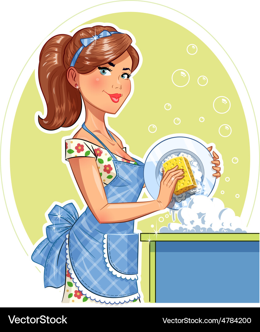 Beautiful girl washing plate Royalty Free Vector Image