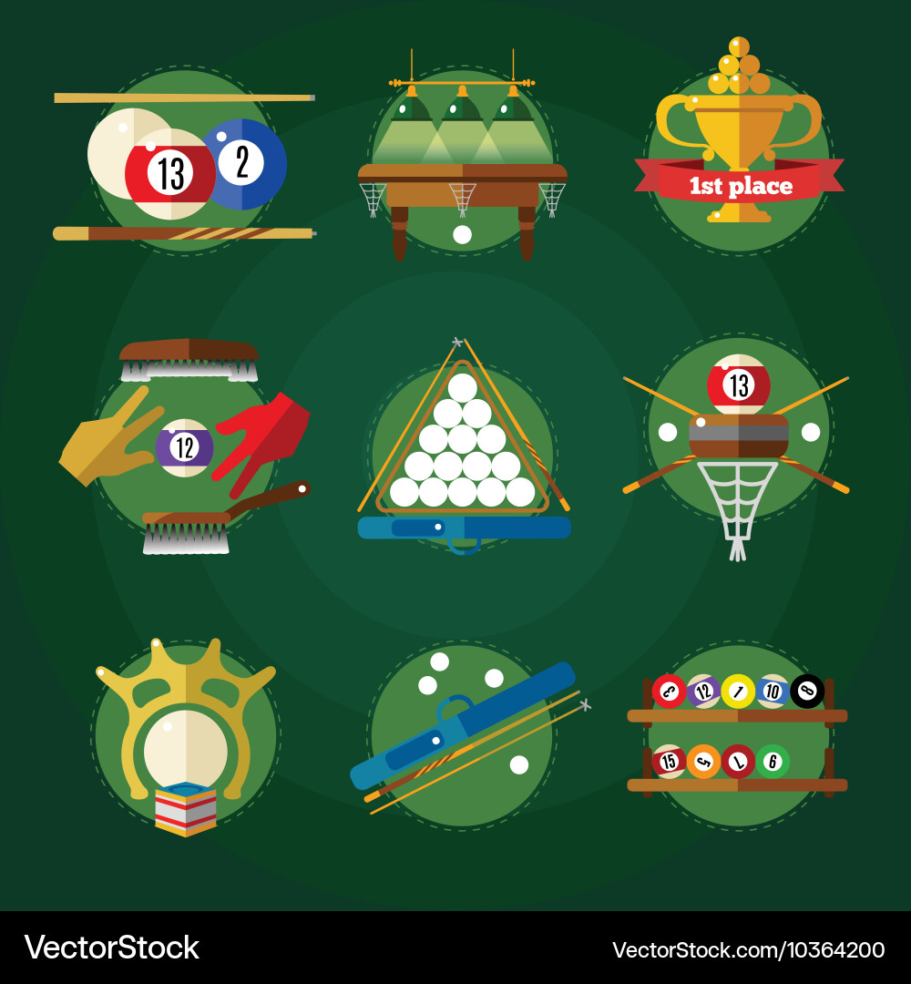 Conceptual billiards icon set Royalty Free Vector Image