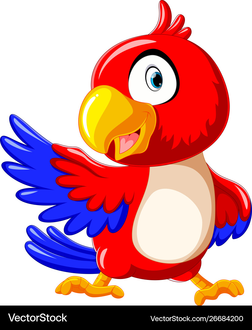 Cute red parrot cartoon with presentation Vector Image