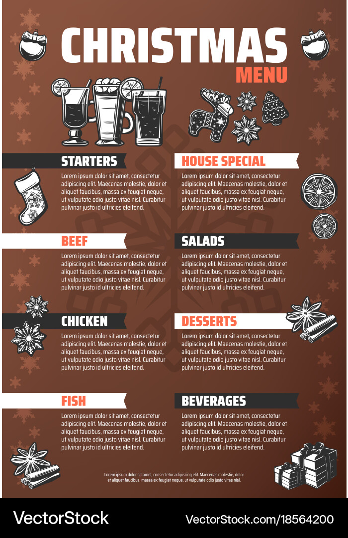 Vintage christmas menu poster Royalty Free Vector Image