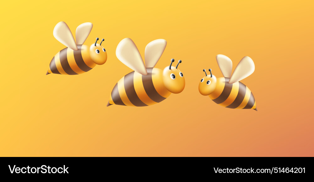 Flying bees 3d render stylized of insect Vector Image