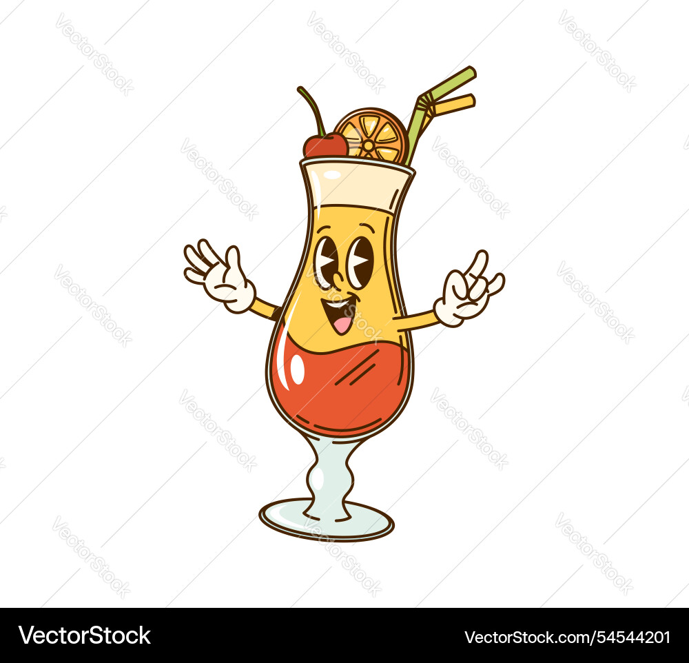 Groovy cocktail glass character refreshing drink Vector Image