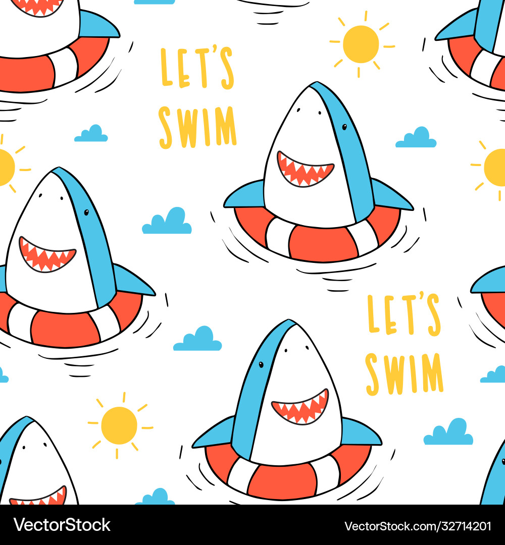 Hand drawing shark seamless pattern Royalty Free Vector