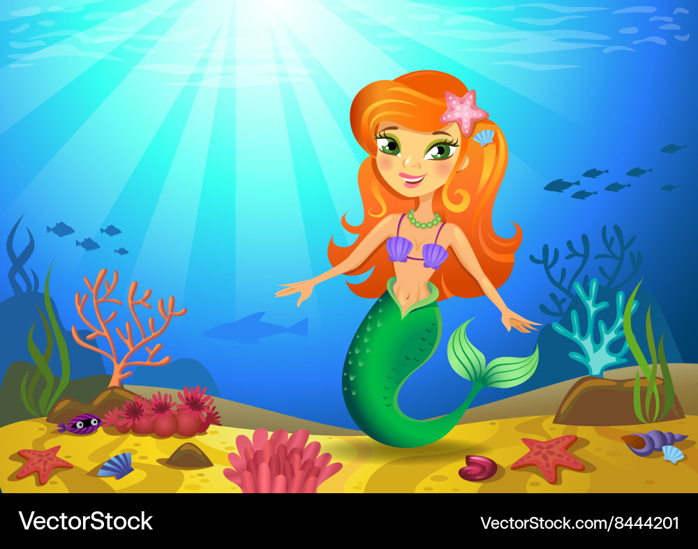 Seabed with mermaid and corals Royalty Free Vector Image