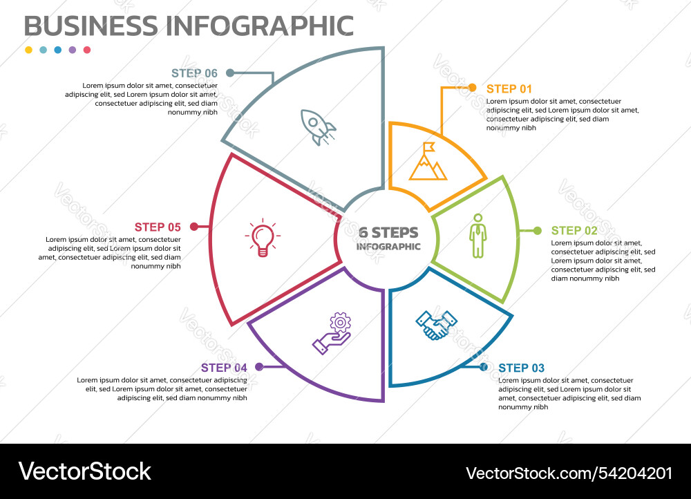Visual data presentation cycle diagram with 6 Vector Image