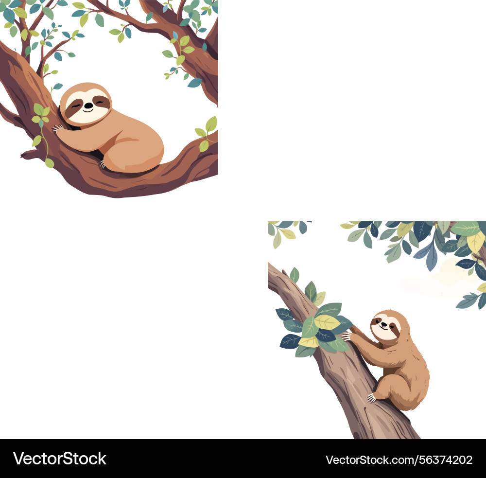 Ai-generated sloths sleeping and climbing on tree Vector Image