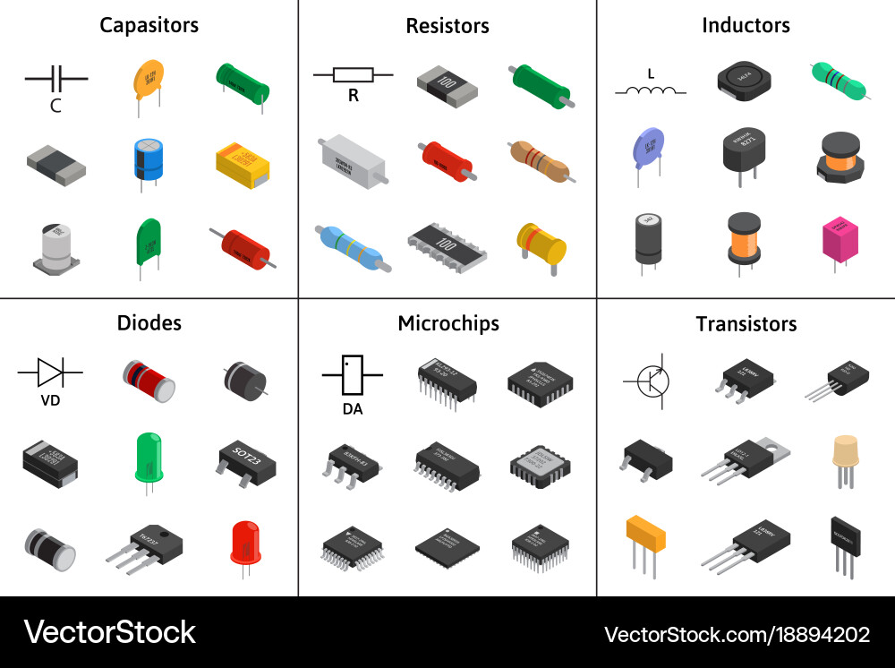 Big set of isometric electronic components Vector Image