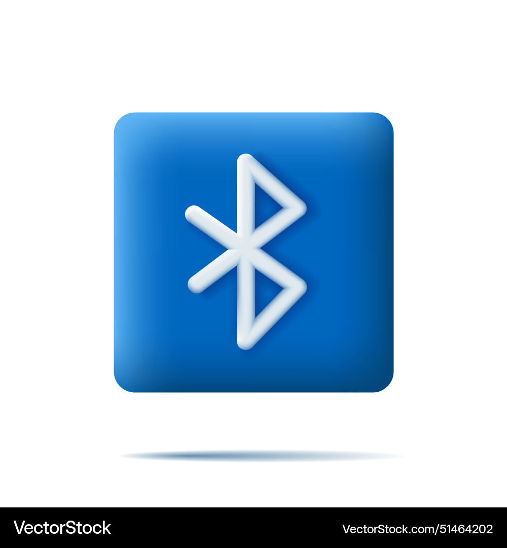 Bluetooth icon 3d sign on blue square volume shape