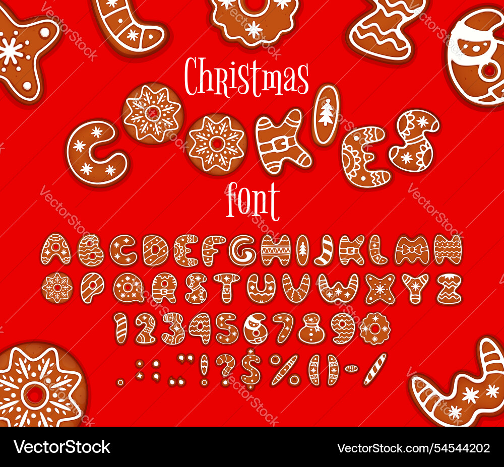 Christmas cookie font gingerbread bakery typeface Vector Image