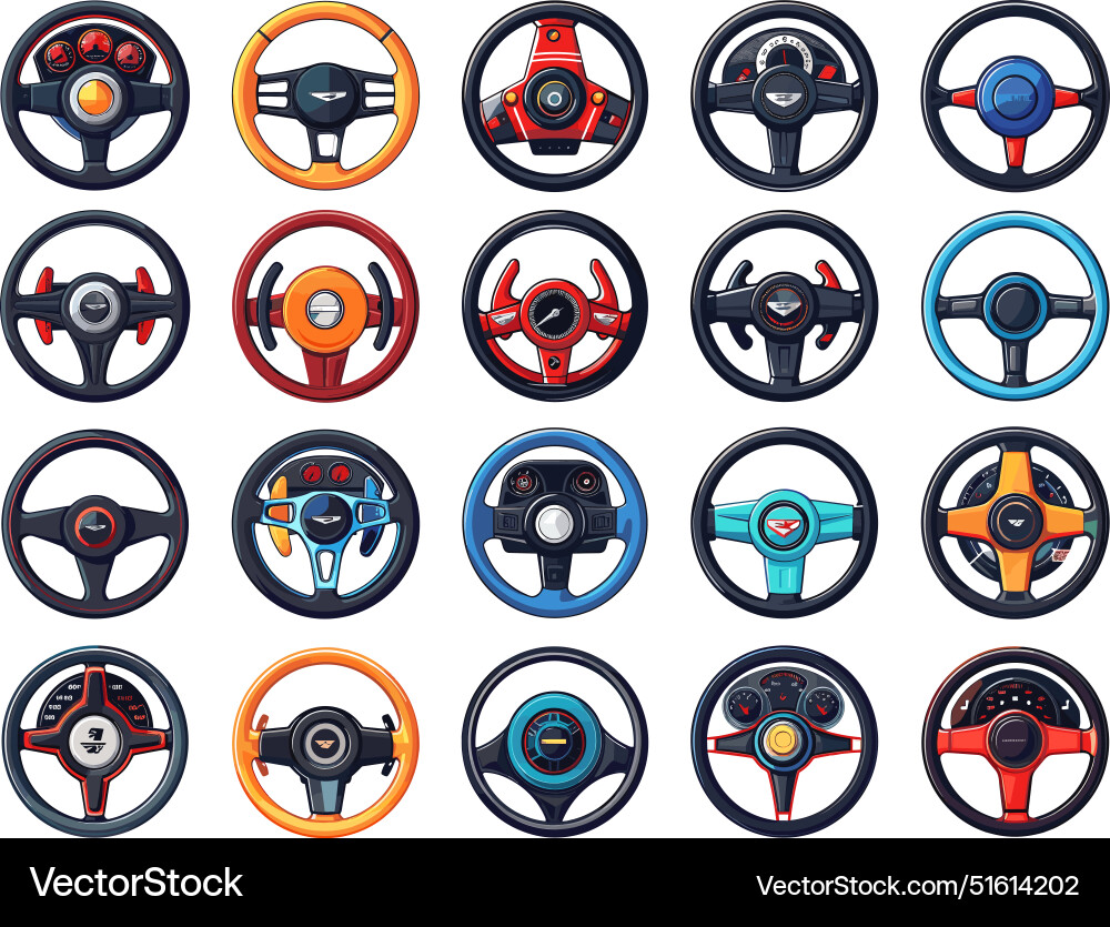 Flat sports car steering wheels icon set various Vector Image