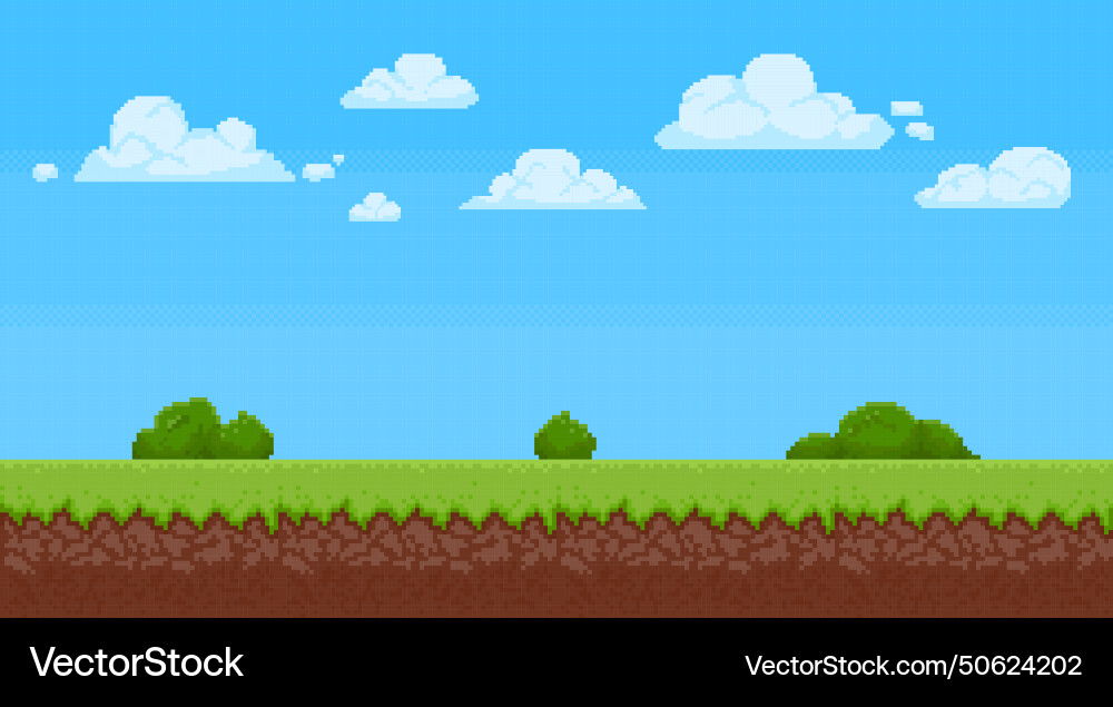 Pixel Art Blue Sky Landscape Royalty Free Vector Image