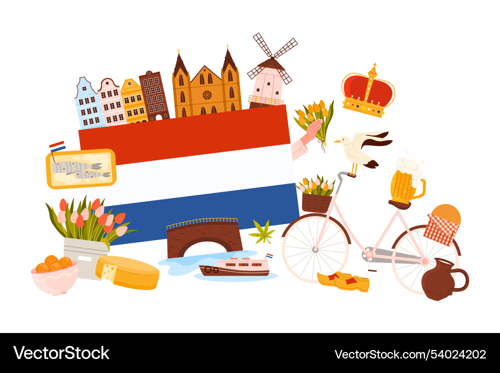 Travel to netherlands dutch culture elements Vector Image