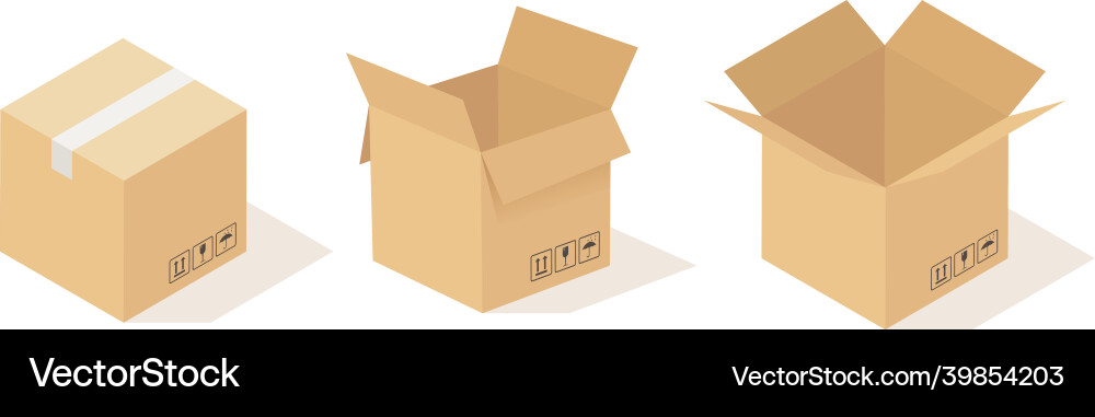 Boxes carton opened and closed cardboard box Vector Image