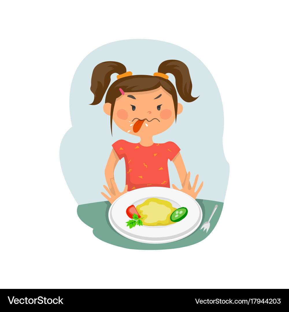 Child does not want to eat Royalty Free Vector Image