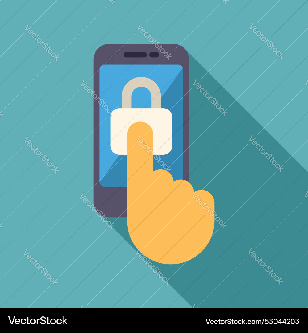 Hand touching smartphone screen with lock icon Vector Image