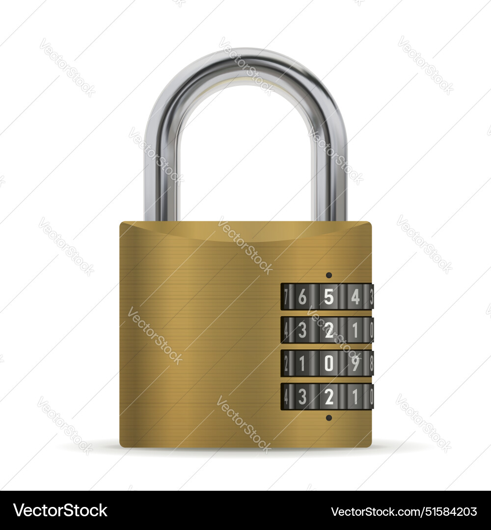 Realistic brass combination lock with 4 black Vector Image