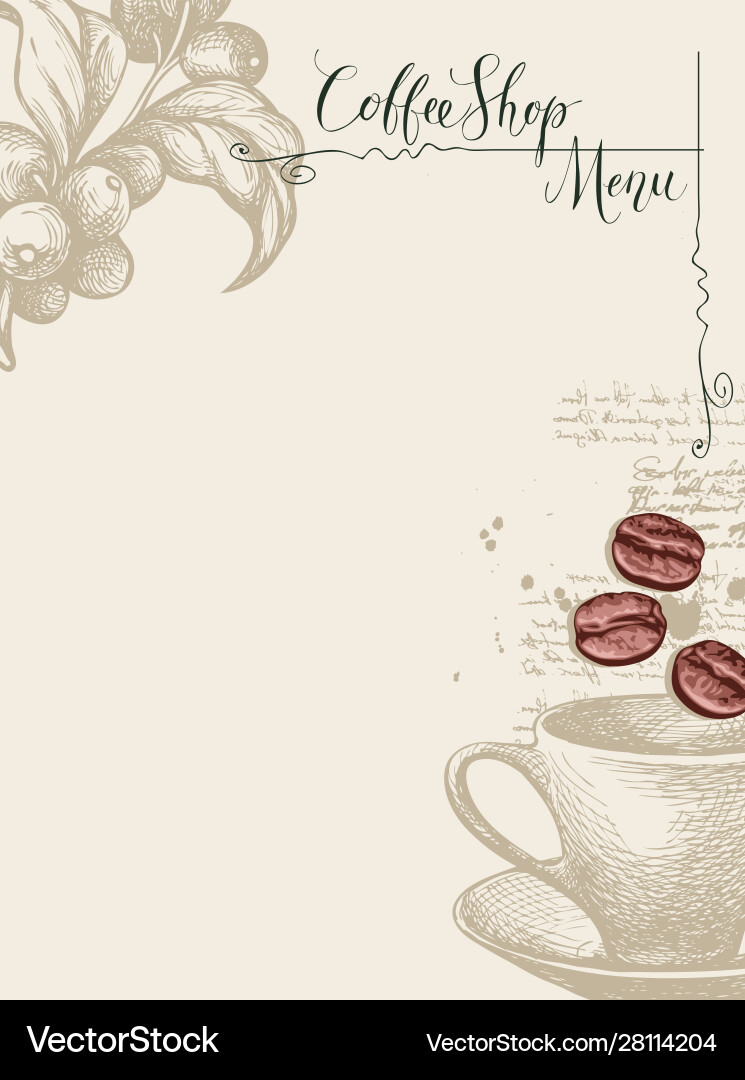 Coffee shop menu with cup beans and twig Vector Image