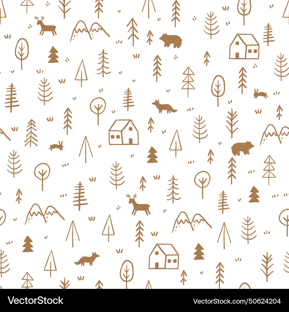 Hand drawn forest pattern seamless Royalty Free Vector Image