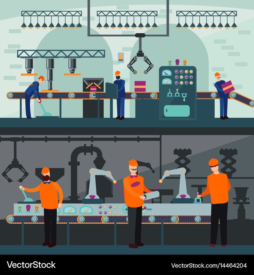 Industrial manufacturing plant horizontal banners Vector Image