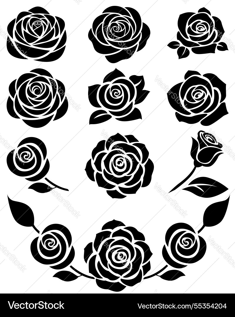 Stencil roses collection Royalty Free Vector Image