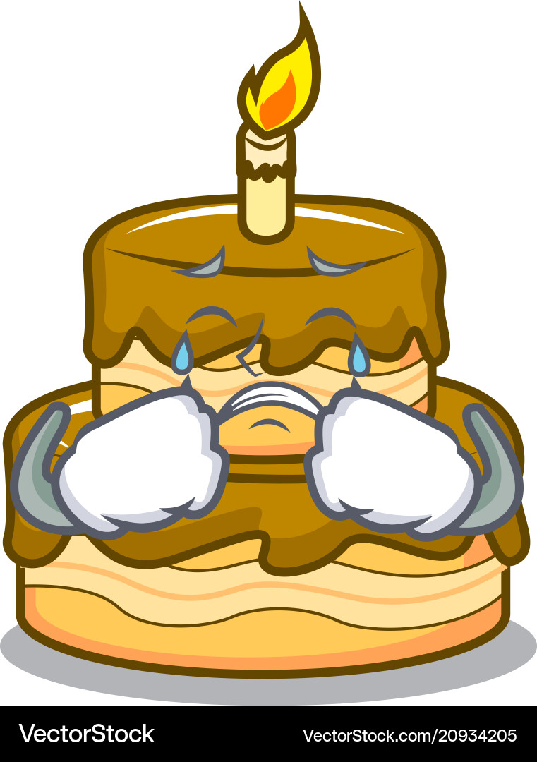 Crying birthday cake mascot cartoon Royalty Free Vector
