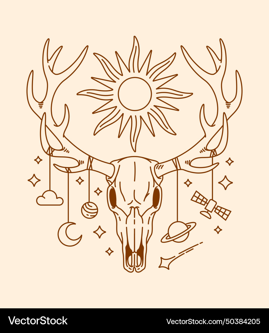 Deer skull line art Royalty Free Vector Image - VectorStock