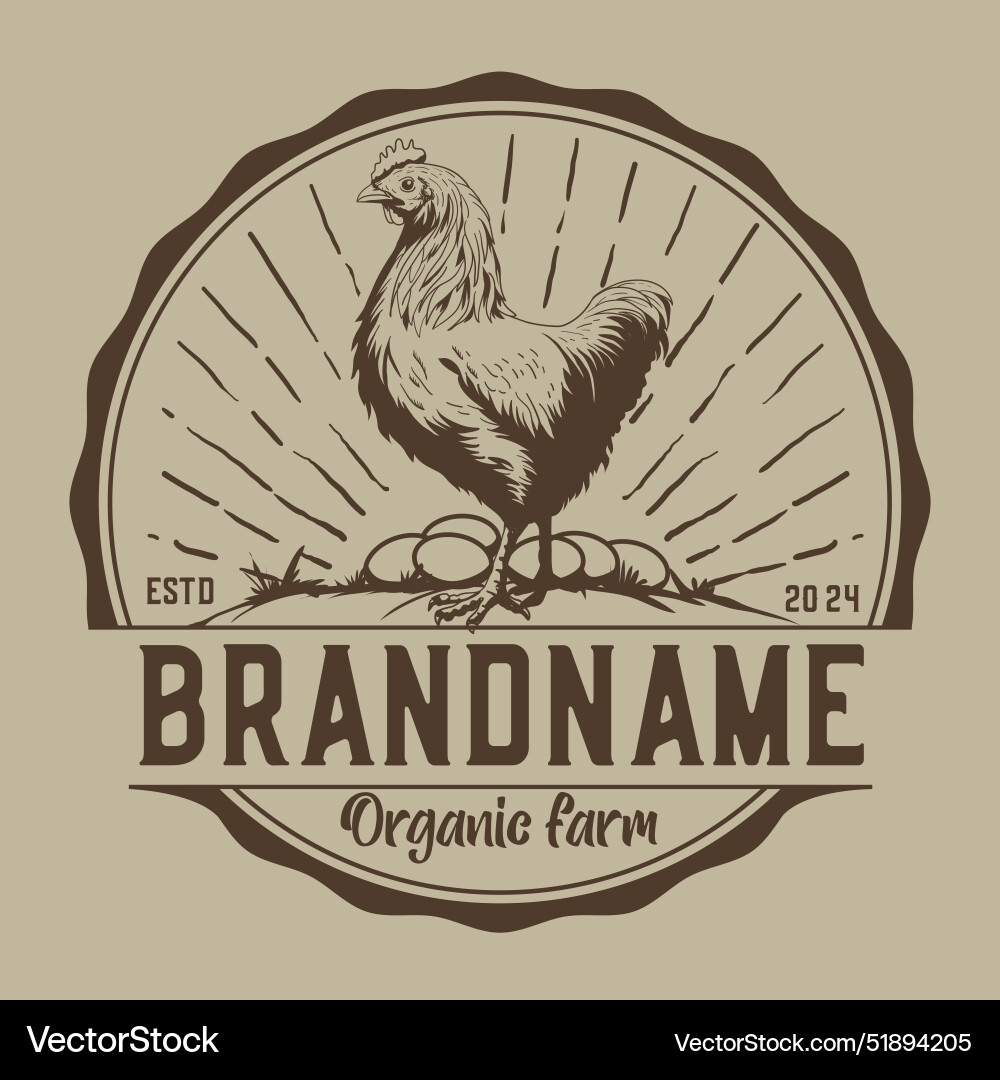Vintage rustic hen logo design template Royalty Free Vector