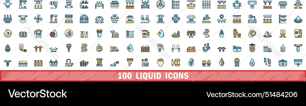 100 liquid icons set color line style Royalty Free Vector