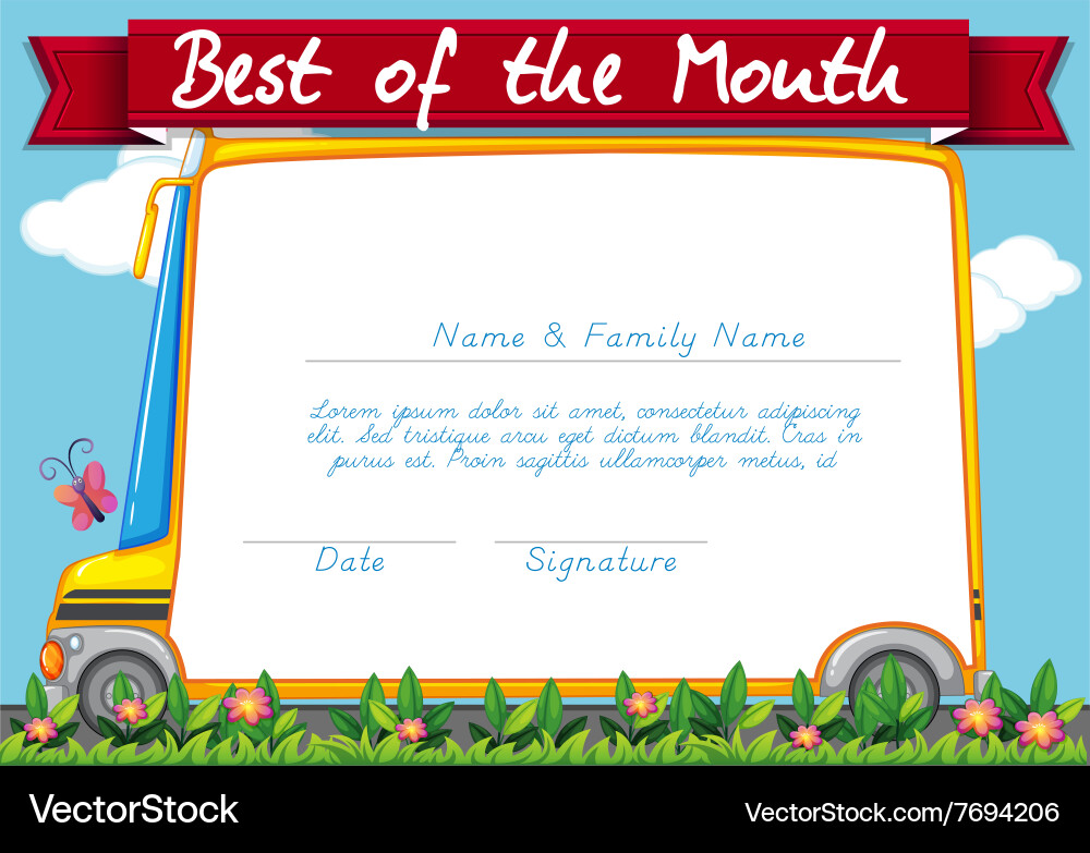 Certificate template with schoolbus background Vector Image
