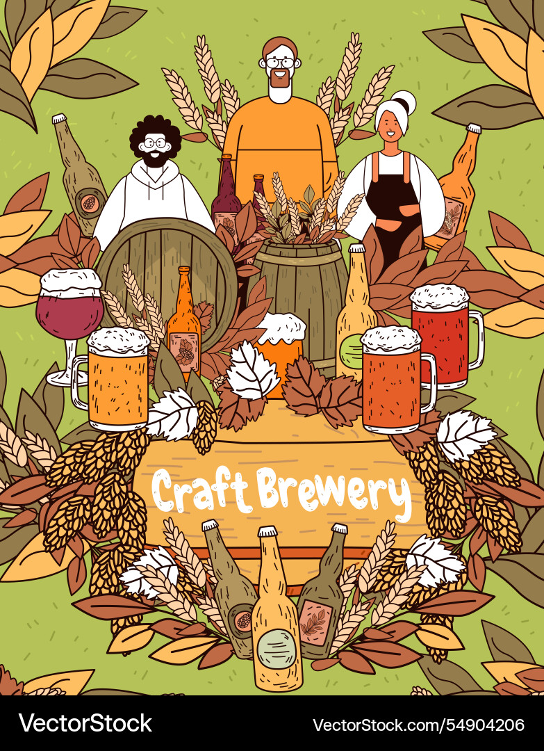Craft brewery scene with diverse characters Vector Image
