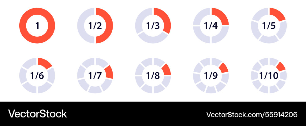 Fraction segment diagrams showing divided parts Vector Image