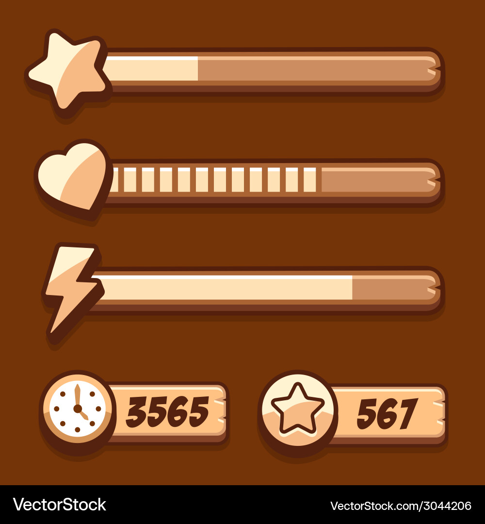 Game swooden energy time progress bar icons set Vector Image