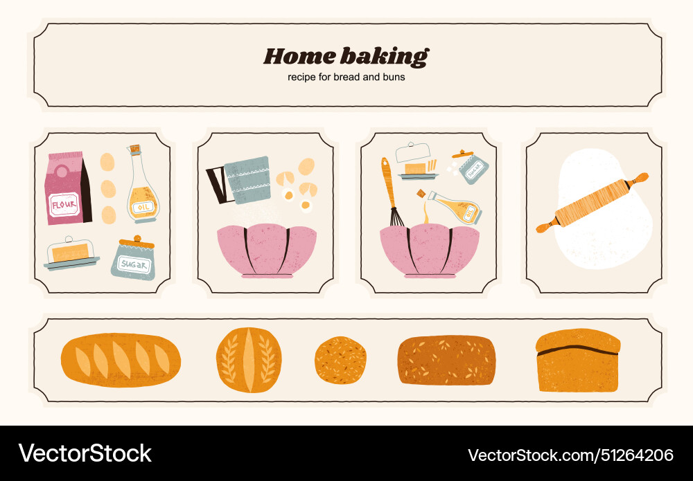 Homemade bread recipe baking ingredients Vector Image