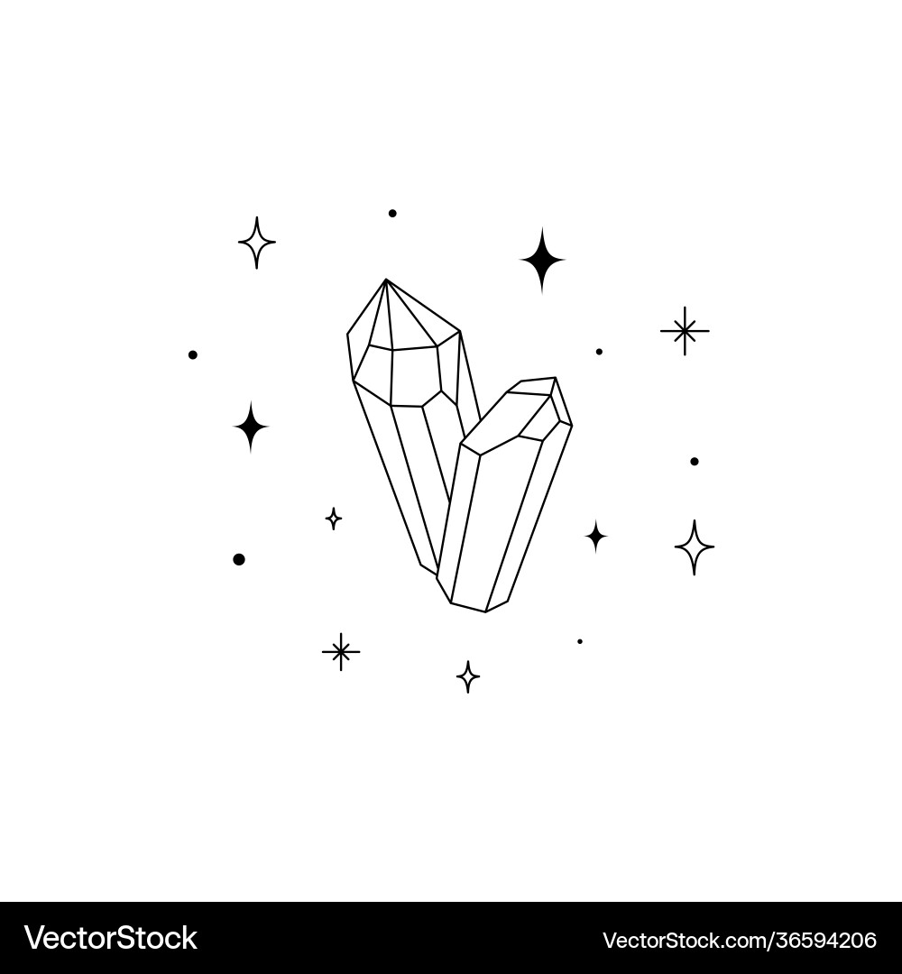 Line art contour magic crystal isolated black Vector Image
