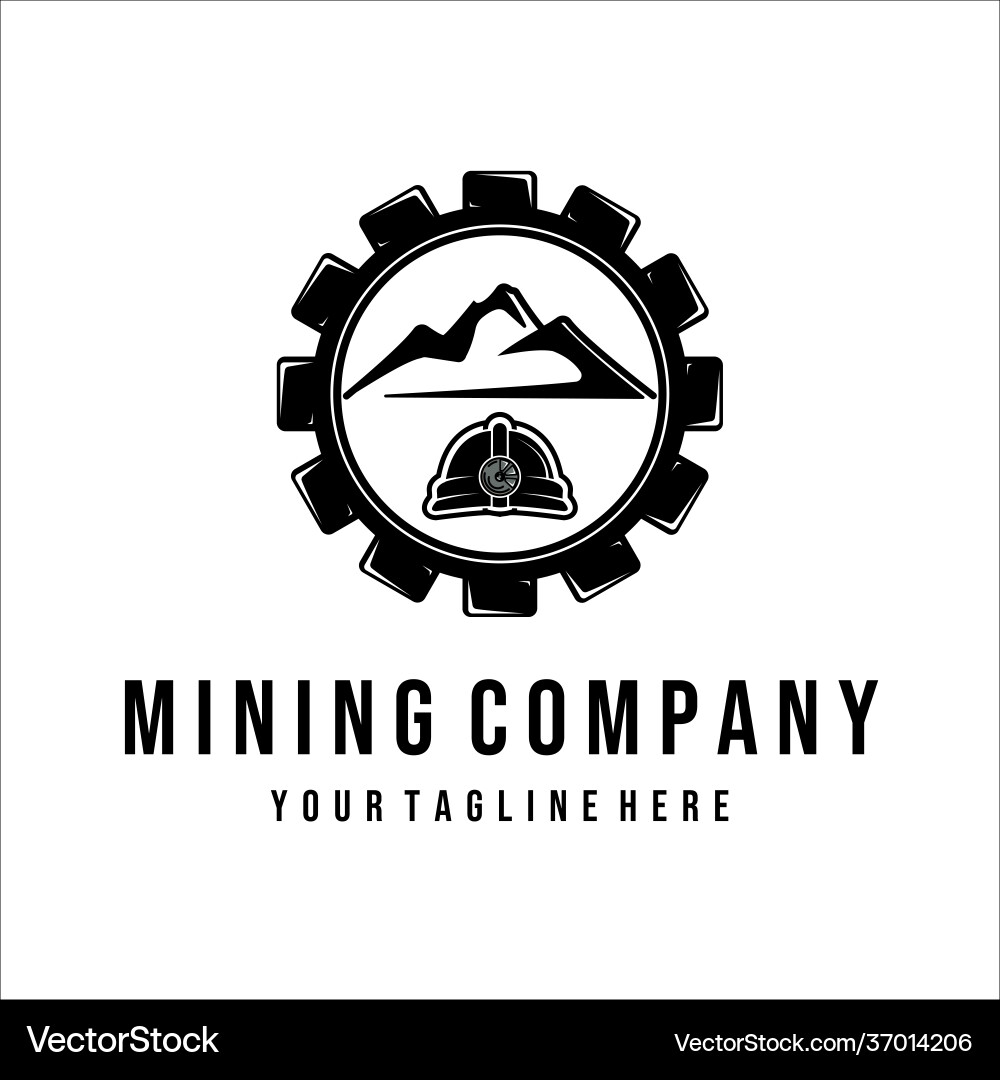 Mining logo vintage design mountain and gear Vector Image