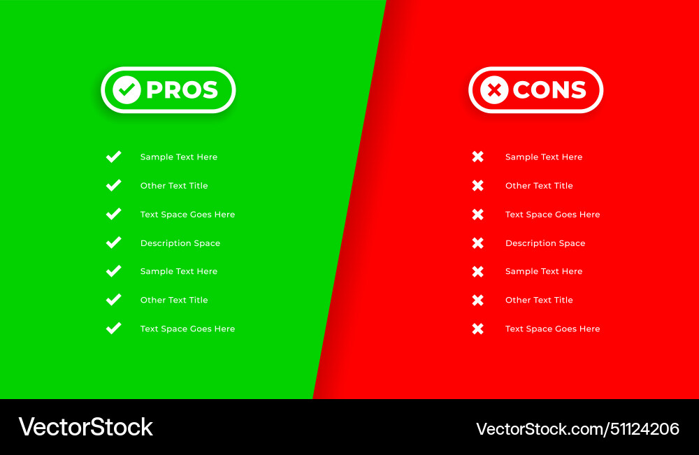 Modern pros and cons comparison list design Vector Image