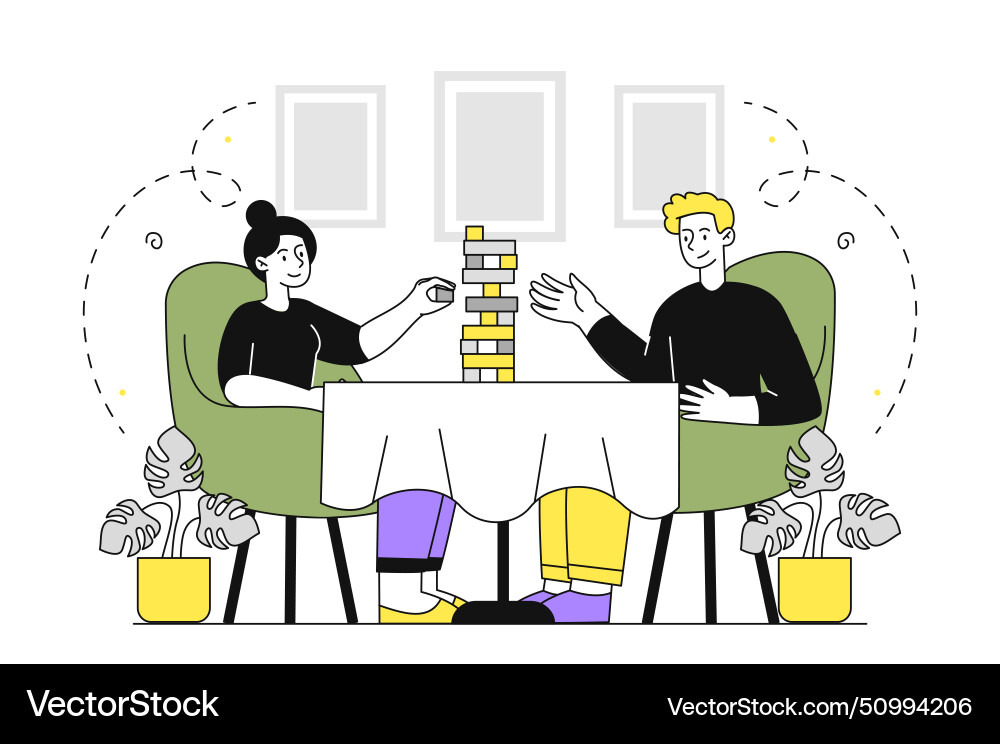 People play jenga linear Royalty Free Vector Image