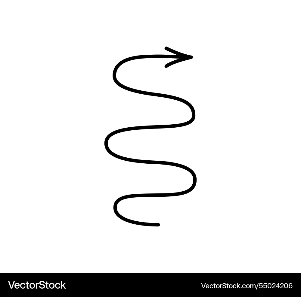 Spiral hand drawn arrow curly line doodle black Vector Image
