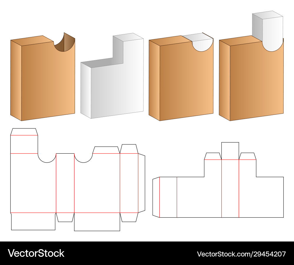 Box Verpackung Stanzschablone Design 3d Mock-up Vektorbild