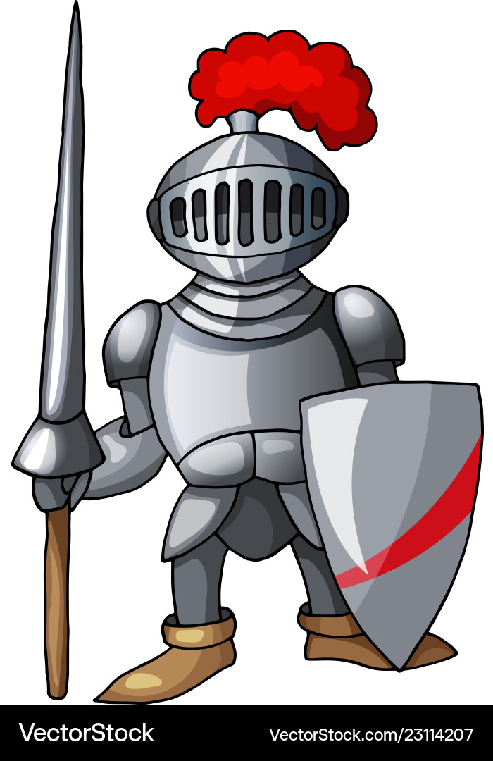 Cartoon medieval knight with shield and spear Vector Image