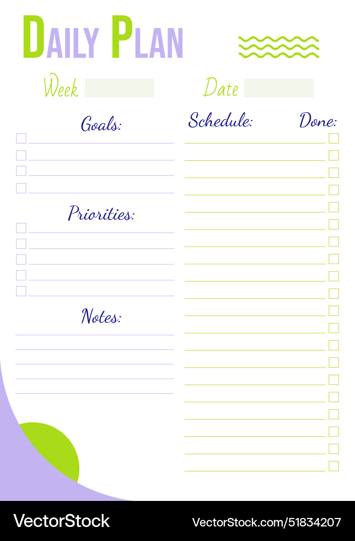 Daily personal planner template Royalty Free Vector Image