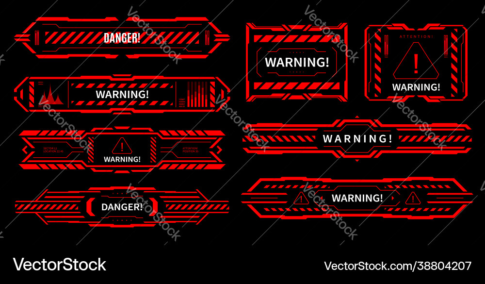 Hud danger and alert attention red interface signs