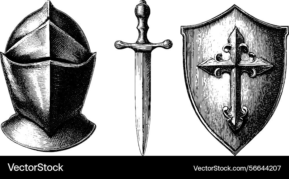 Medieval knight armor set with helmet sword Vector Image