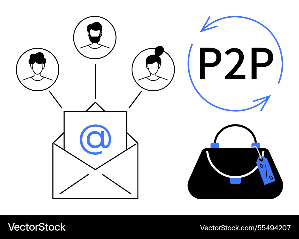 Peer-to-peer communication via email network Vector Image